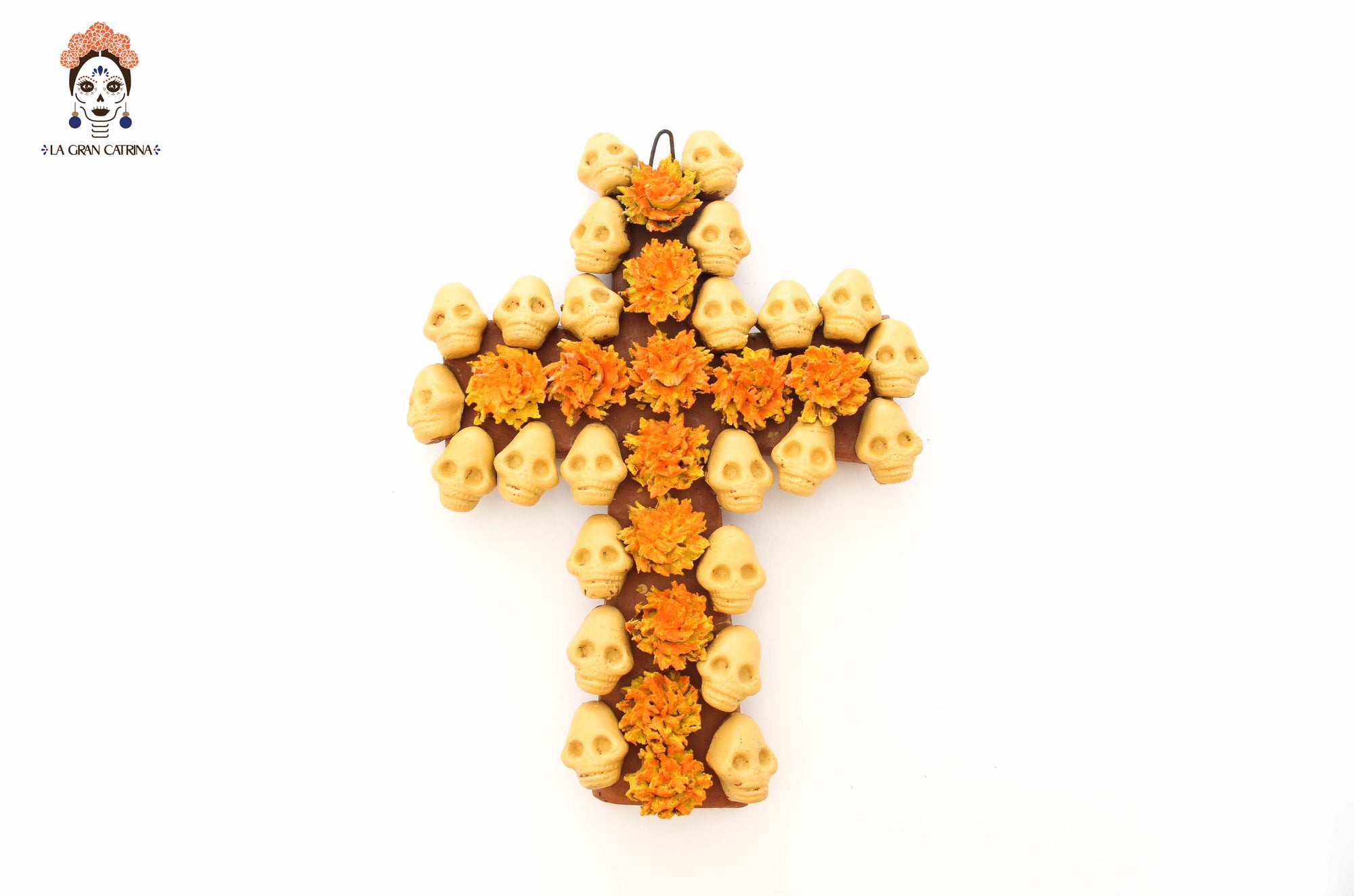 Cruz de Día de Muertos calaveras y cempasuchil 24 cm. 10 in ...