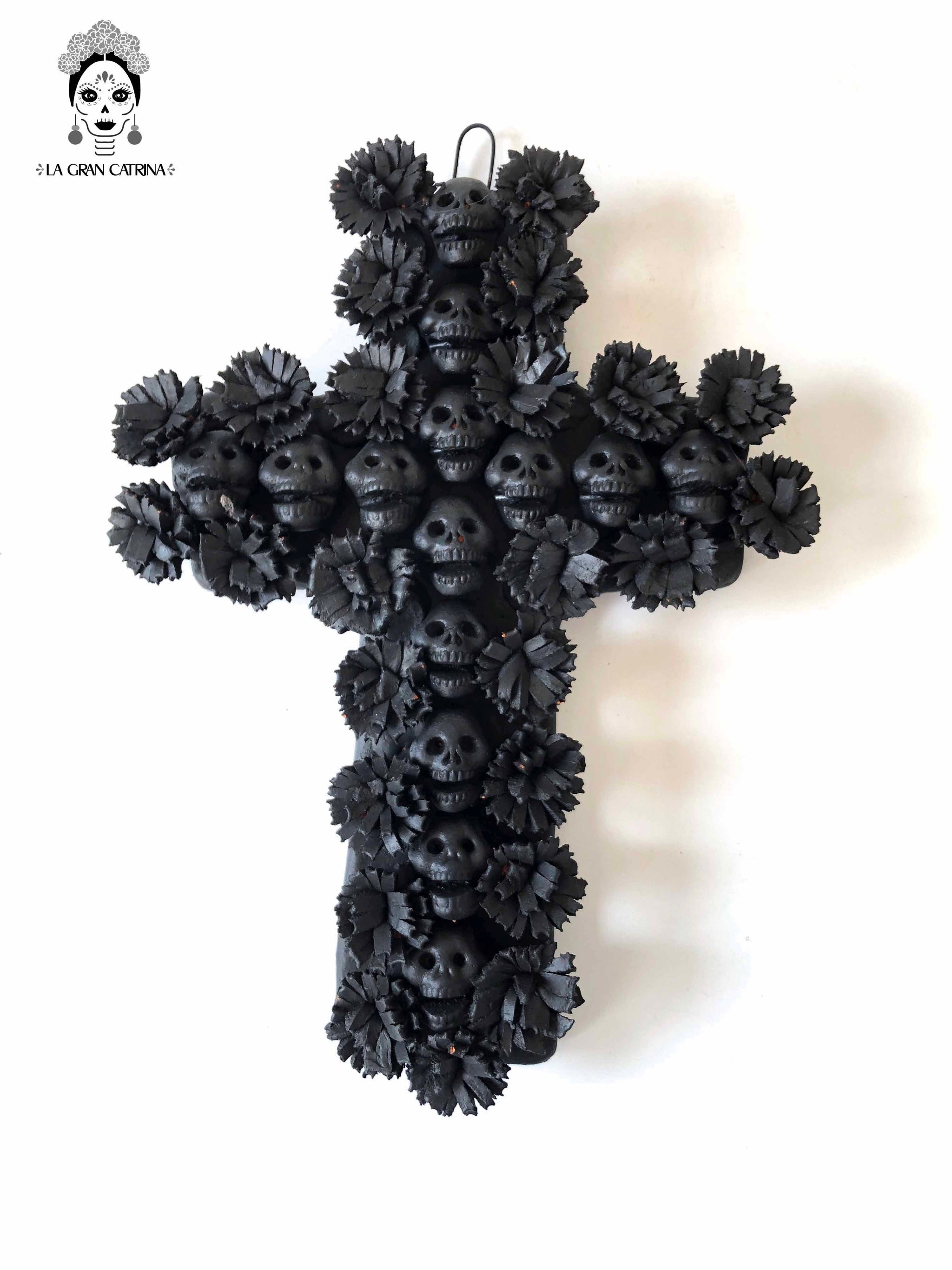 Cruz de Día de Muertos calaveras y cempasuchil 24 cm. 10 in ...